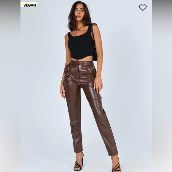 Princess Polly | Pants & Jumpsuits | Princess Polly Brown Leather Pants ...